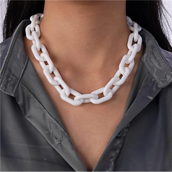 Other | Yertter Boho Long White Acrylic Link Chain Choker Resin Chunky ...
